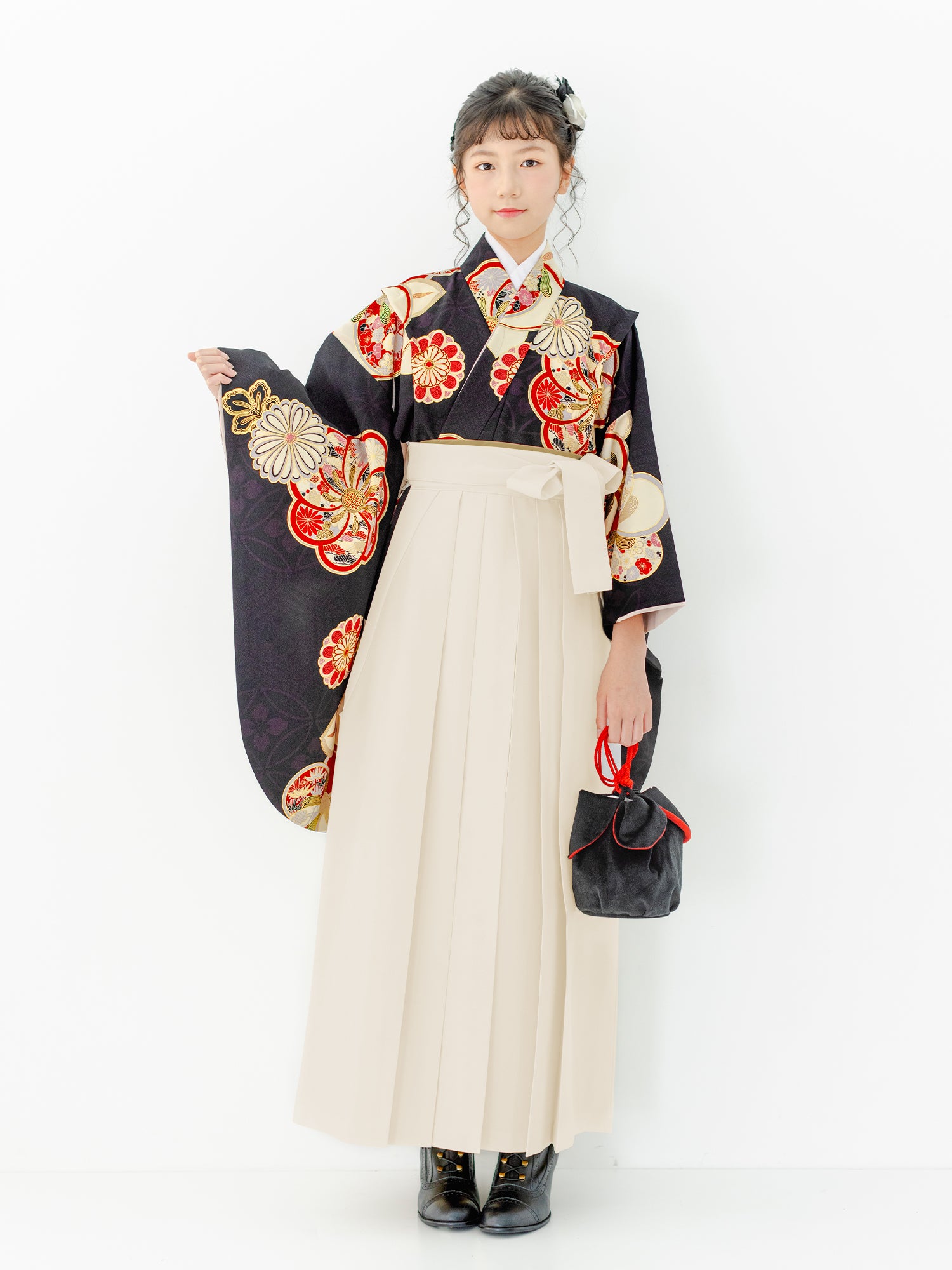 C0027 たちばなとねじり梅/黒 | 卒業式小学生袴レンタル | tententen – tententen(てんてんてん)