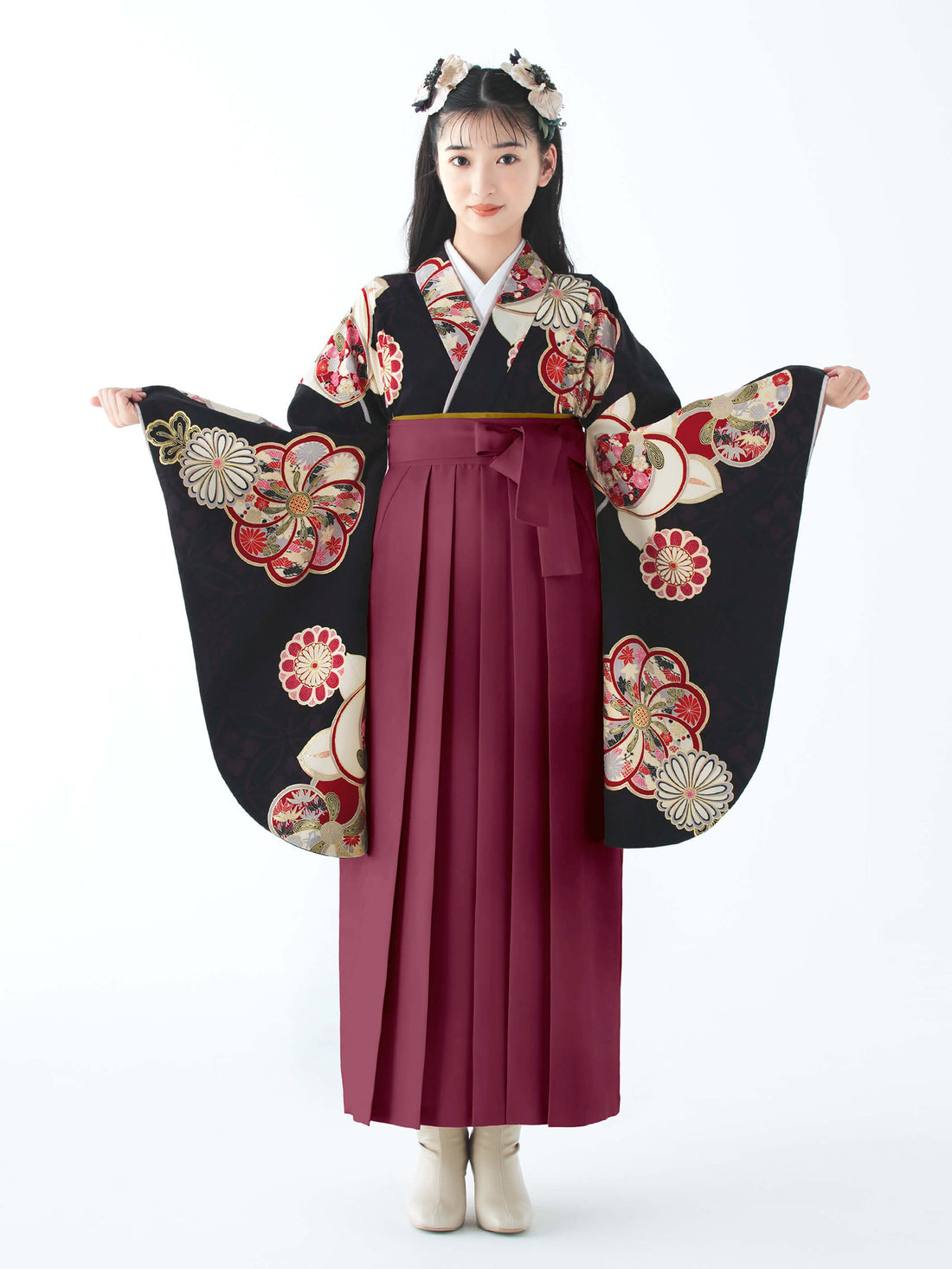 C0027 たちばなとねじり梅/黒 | 卒業式小学生袴レンタル | tententen – tententen(てんてんてん)